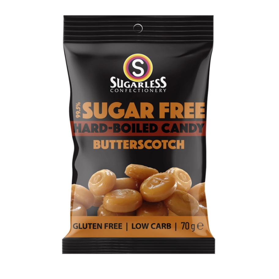 Sugarless Butterscotch Hard Boiled Candy 70g - Wicked Sweets & Lollies