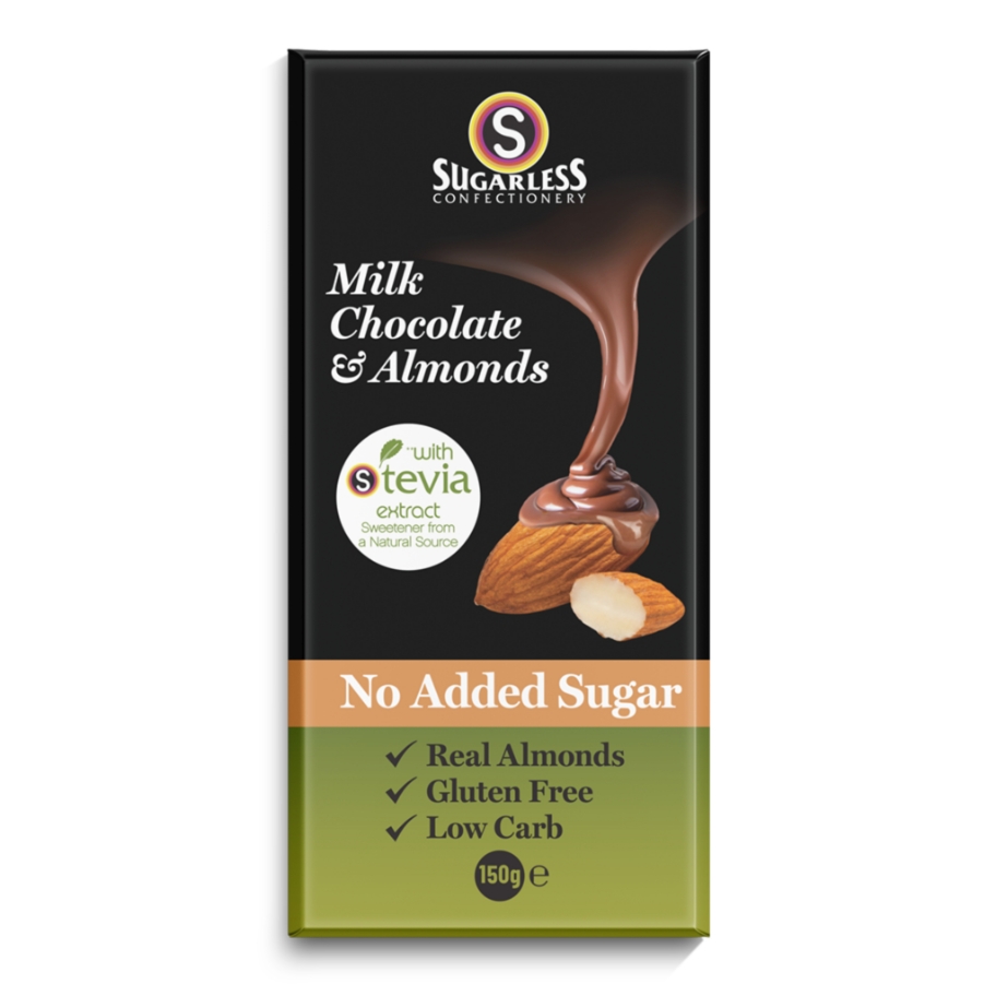 Sugarless Chocolate Milk & Almonds 150g - Wicked Sweets & Lollies