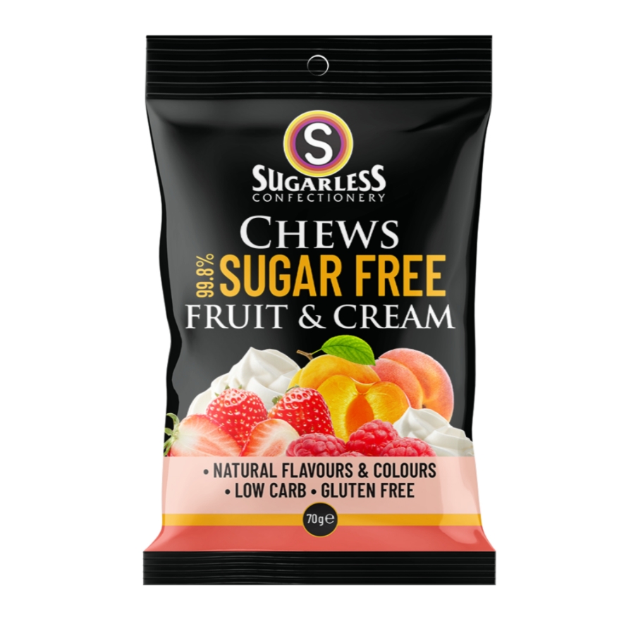 Sugarless Chews Fruit & Cream 70g - Wicked Sweets & Lollies