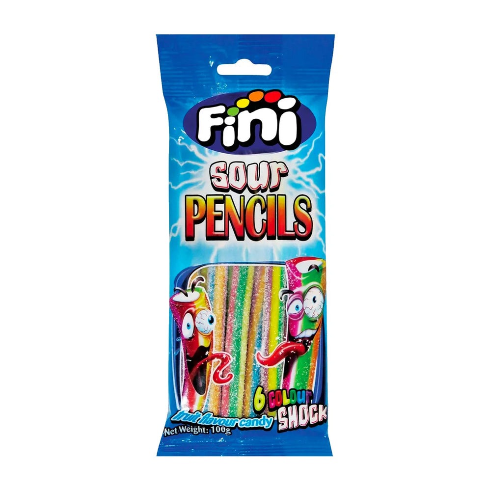 Fini Sour Pencils 6 Colour Shock 100g - Wicked Sweets & Lollies
